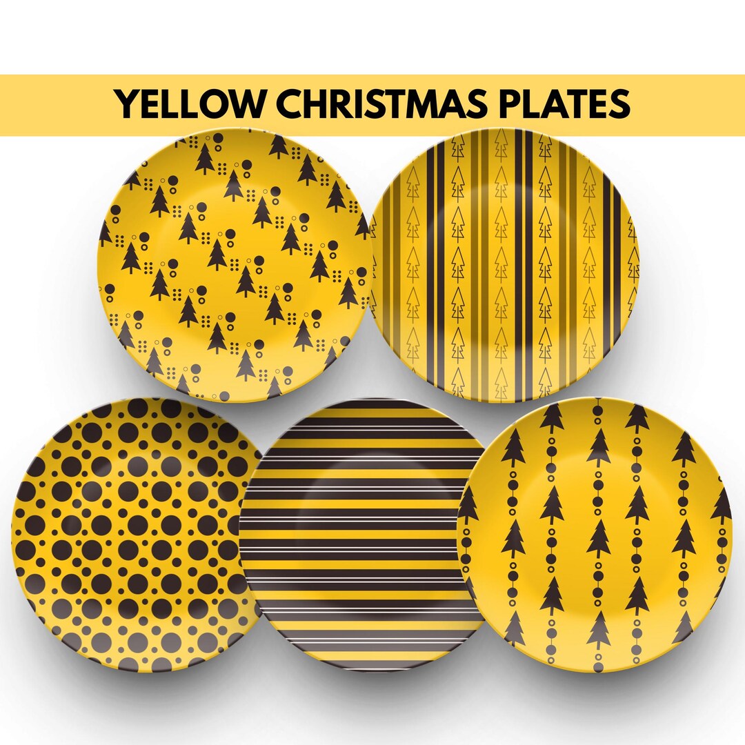 Yellow Christmas Plates, Holiday Decor, Festive Tableware (10 Inches ...