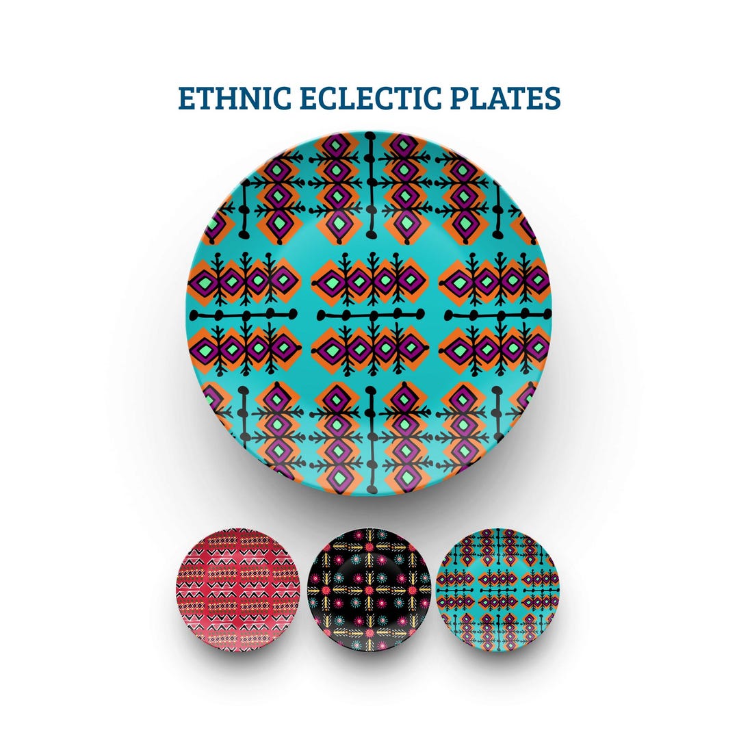 Ethnic Pattern Plates for Boho Homes & Eclectic Decor Lovers (10 Inches ...