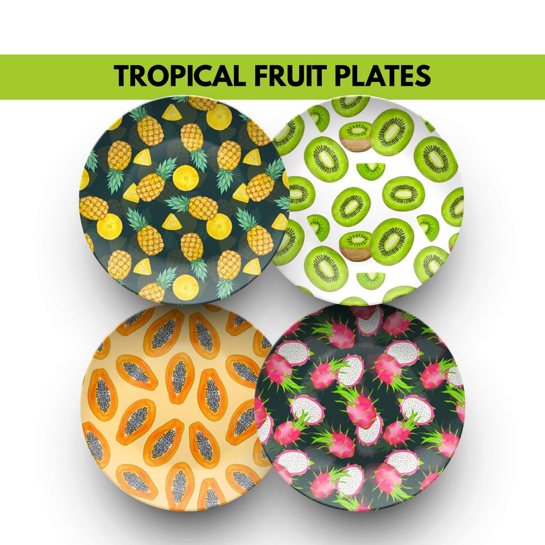 Tropical Fruits Plates, Summer Dinnerware Set, Colorful Kitchen Decor ...