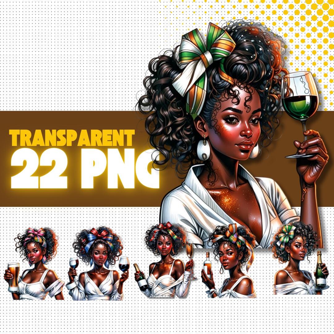22 PNG Afro Girl Black Woman Clipart Bundle With Curly Hair & Headscarf ...