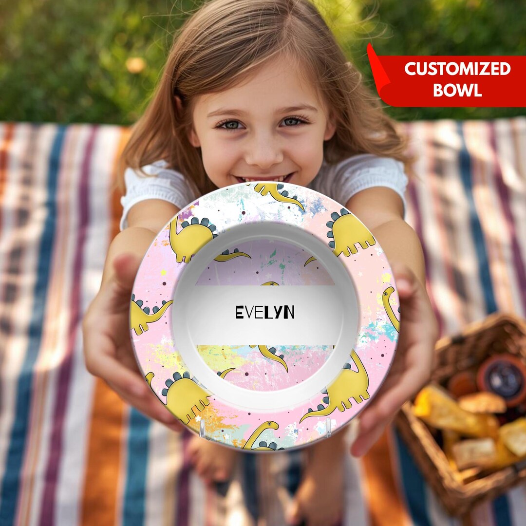 Dinosaur Kids Plate | Custom Name Bowl, Plate & Platter - Etsy