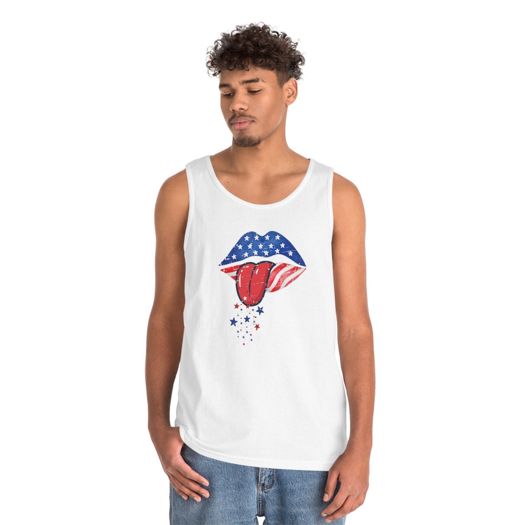 USA Stars and Stripes Mick Jagger Type Lips USA Tank Top - Etsy