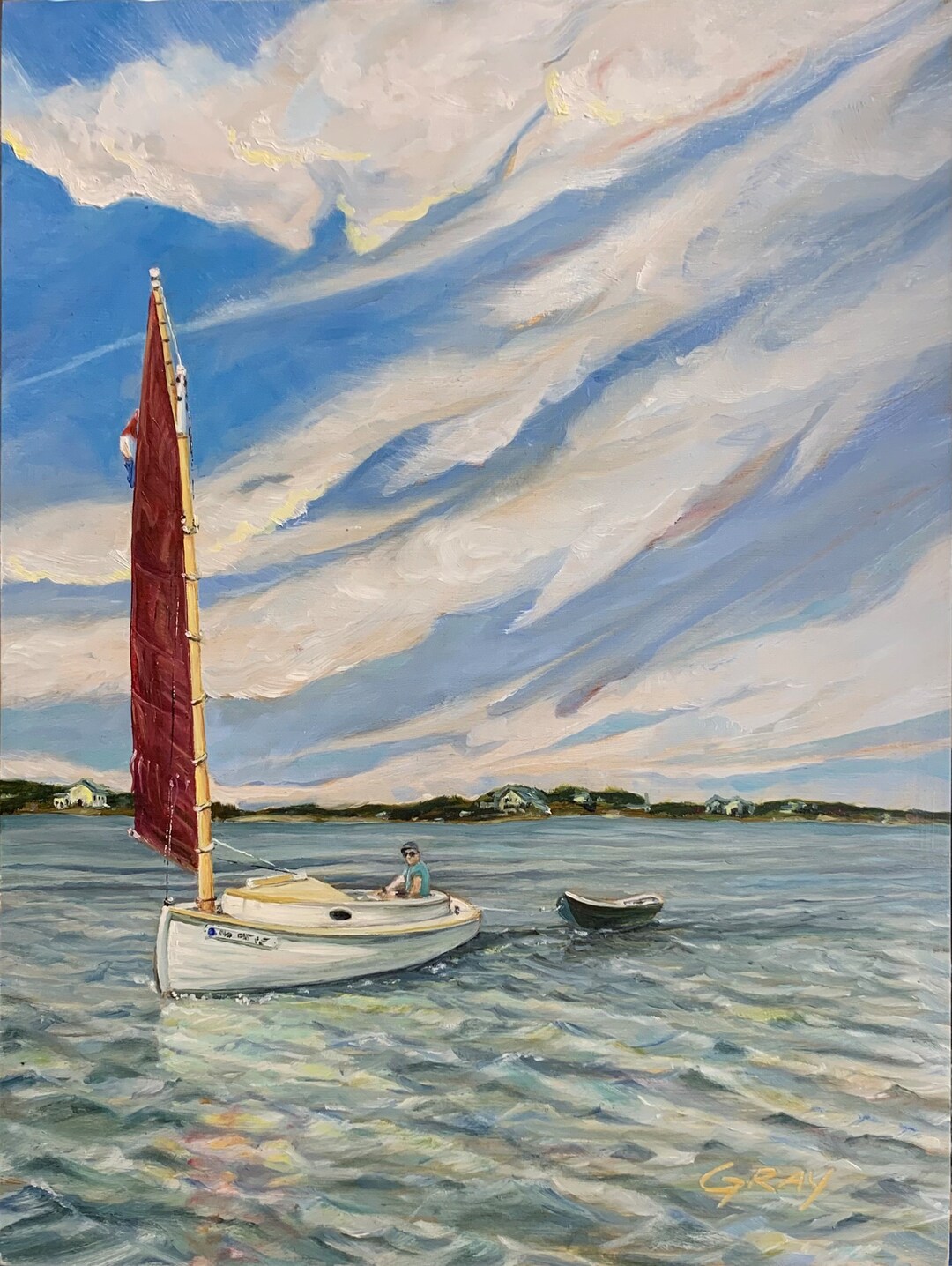 Original Oil Painting of Cape Cod Pleasant Bay Wooden Sail Boat ...