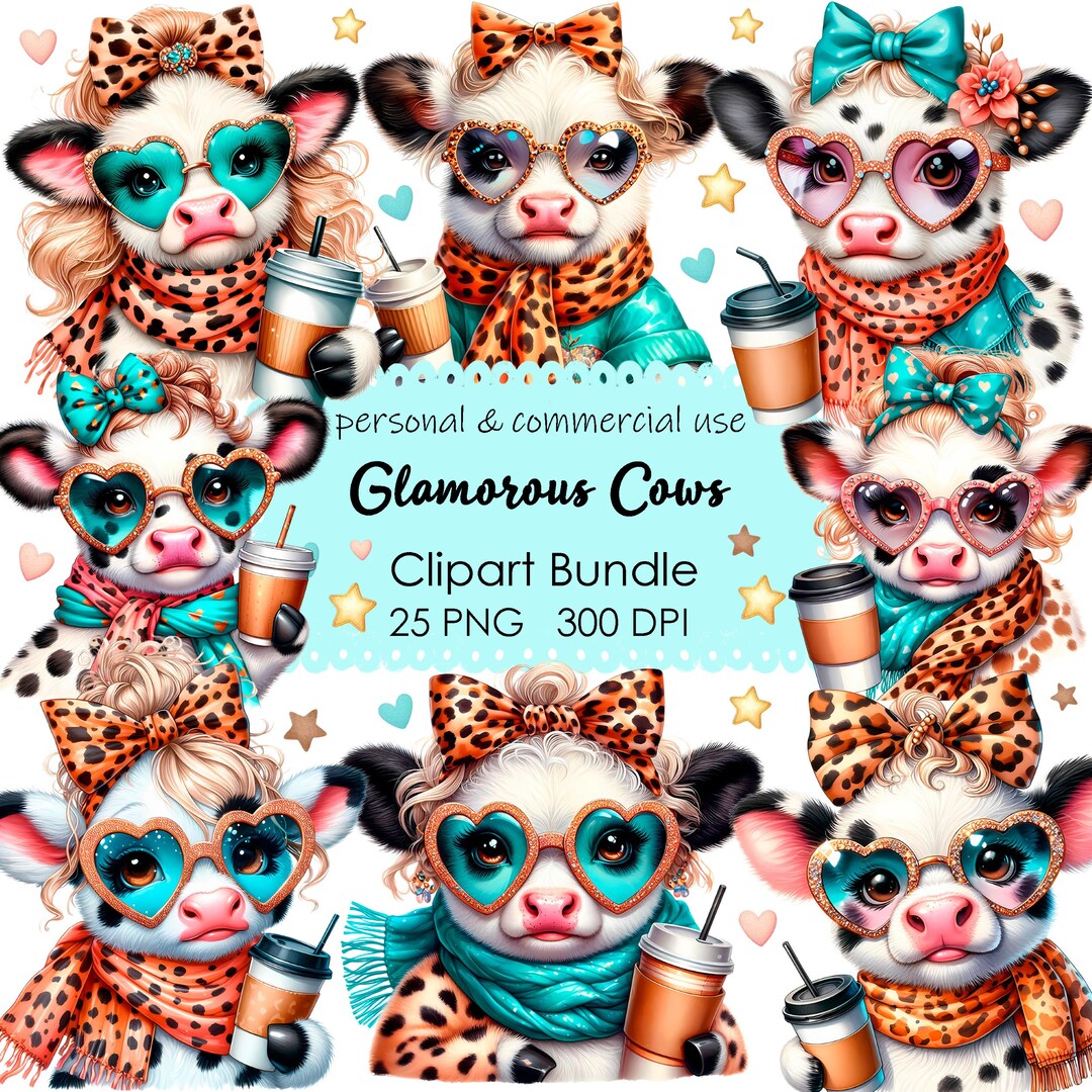 Glamorous Cow Clip Art, Leopard Print Clip Art, 25 PNG Coffee Clipart ...