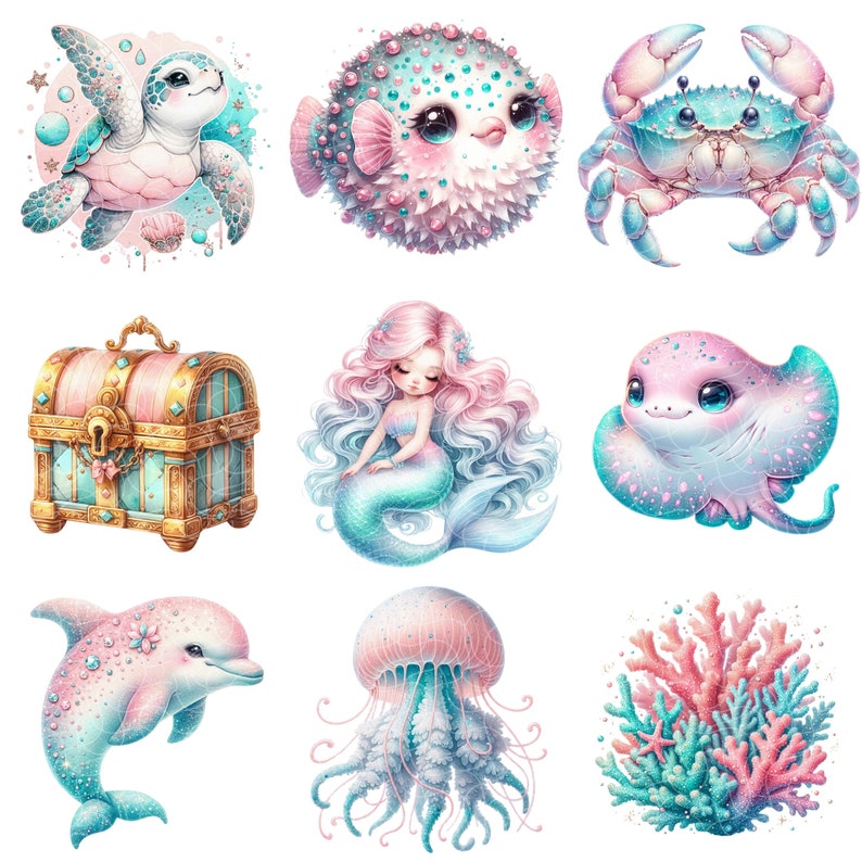 Cute Little Mermaids Clipart, Watercolor Mermaids Clipart, Mermaid PNG ...