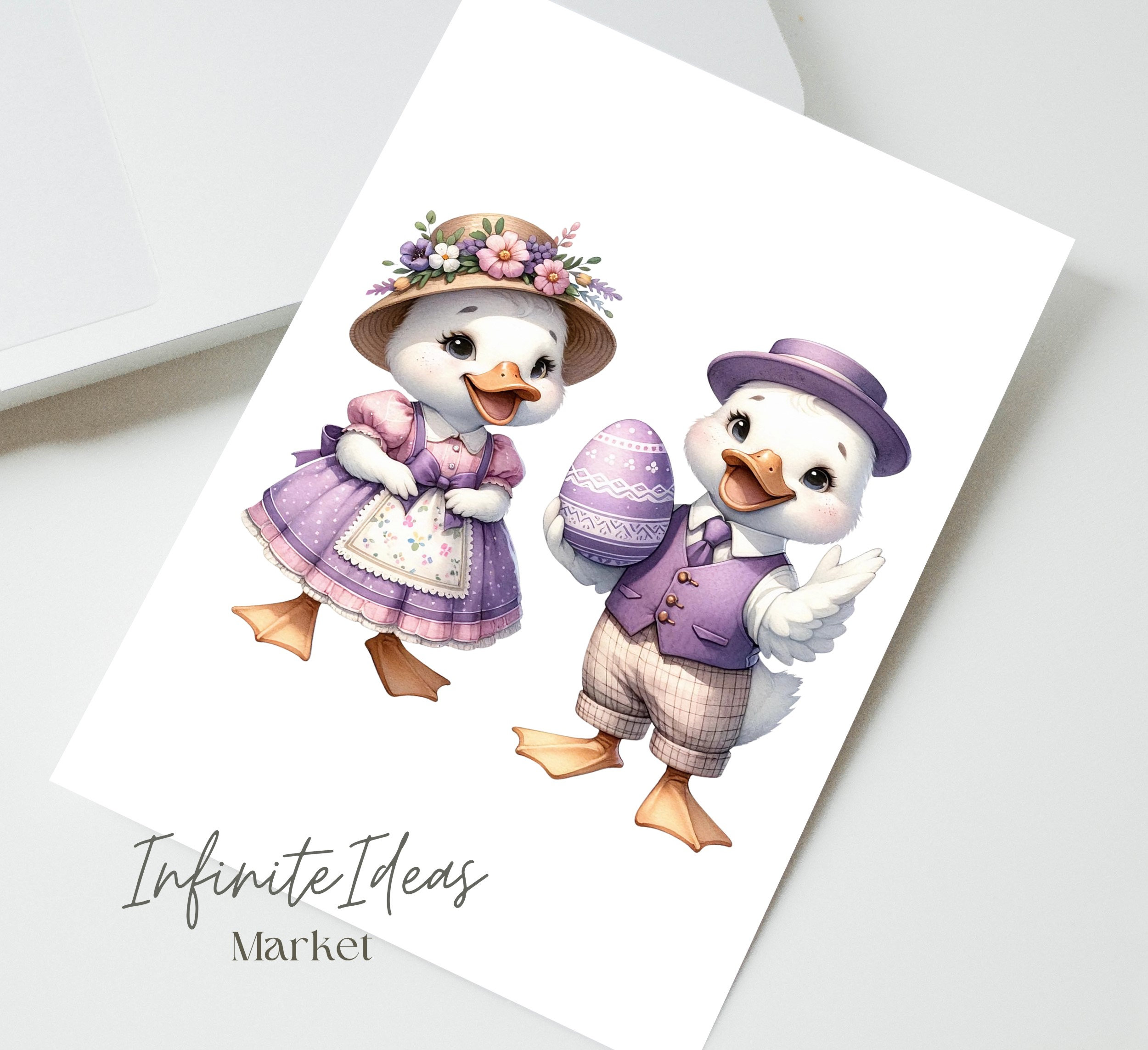 Watercolor Goose Clipart Set for Easter Vintage Little Girl, Cute ...