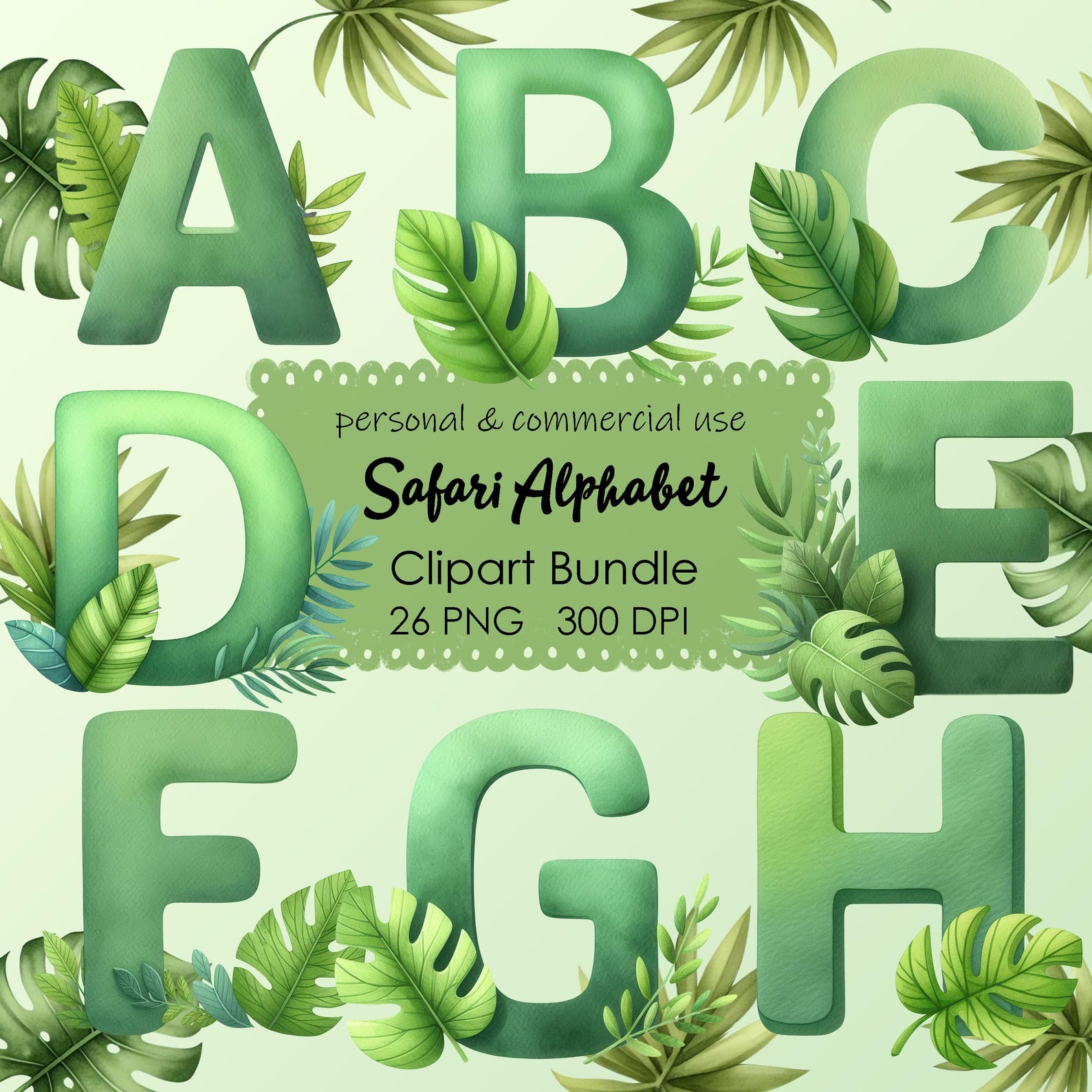 Watercolor Safari Alphabet Clipart: Jungle Nursery Letters (PNG Digital ...