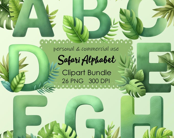 Jungle Alphabet, Cute Safari Animals Clipart, Jungle Animal Clipart ...