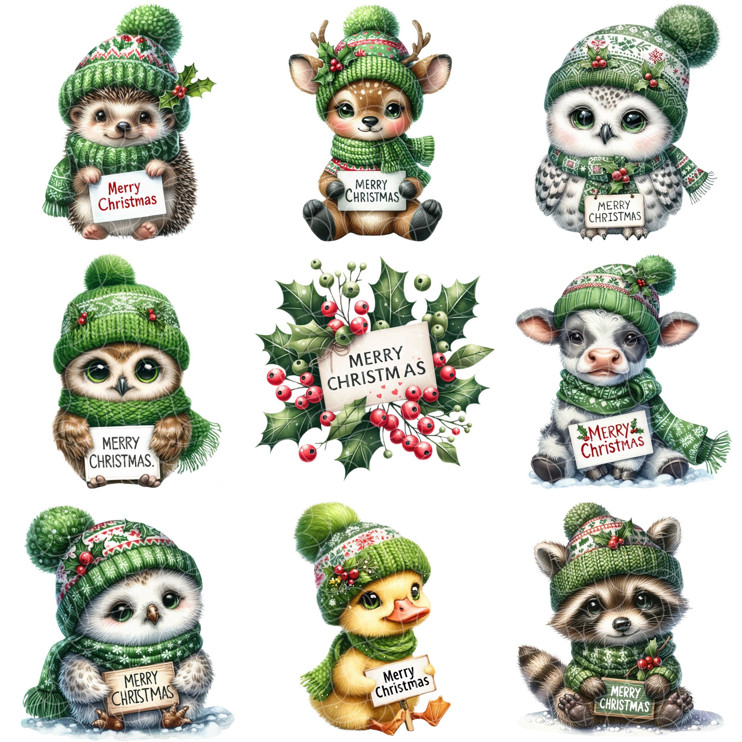 Christmas Watercolor Animals Clipart Cute Winter Teddy Bear Fox Deer ...