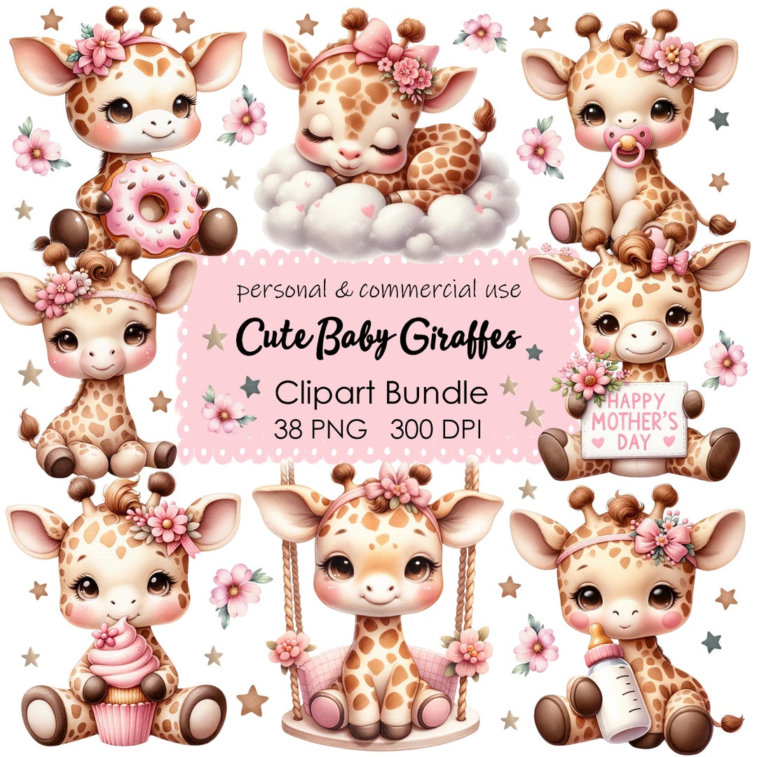 Adorable Watercolor Baby Giraffes Clipart Bundle - Nursery Decor, Baby ...