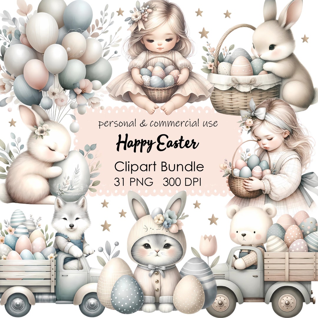 Cute Easter Clipart Bundle, Large Bundle PNG Easter Bunny ...