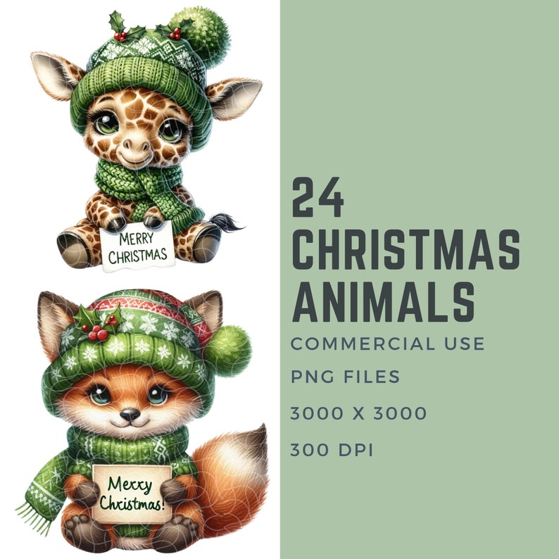 Winter Animals Clipart Bundle: Watercolor Christmas PNG (digital ...