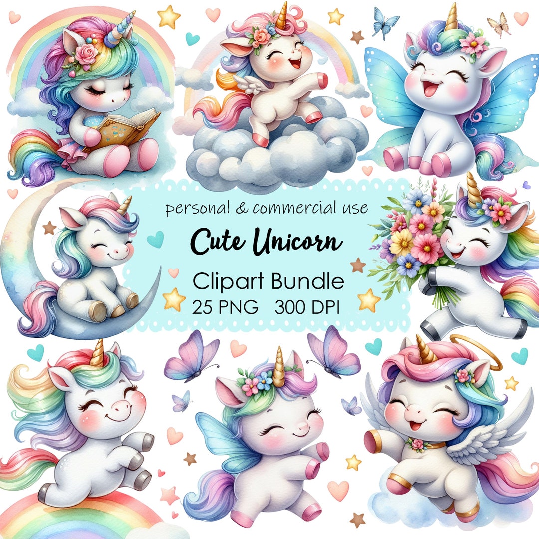 Magical Unicorn Clipart Bundle - PNG Files, Instant Digital Download - Etsy