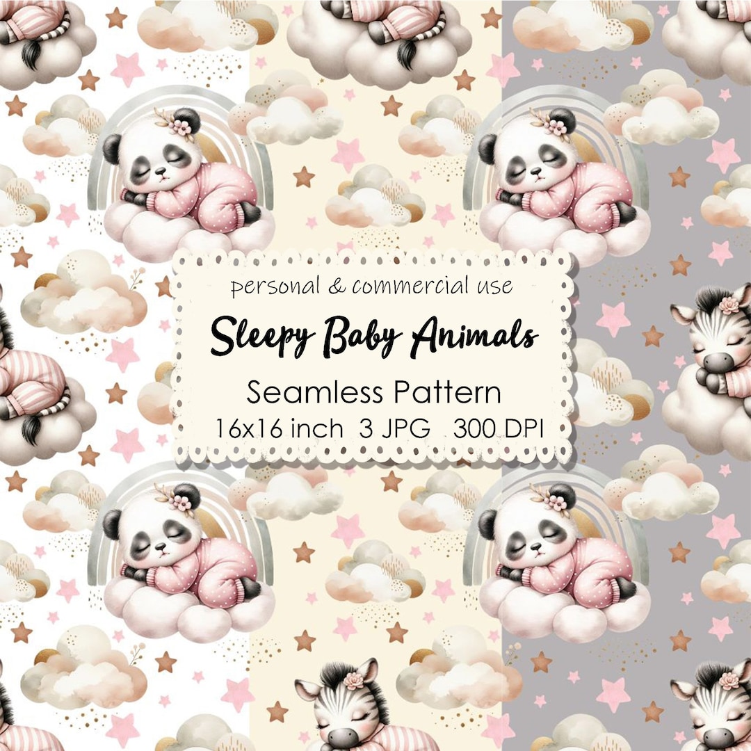Sleepy Baby Animals Seamless Patterns Instant Download Digital ...