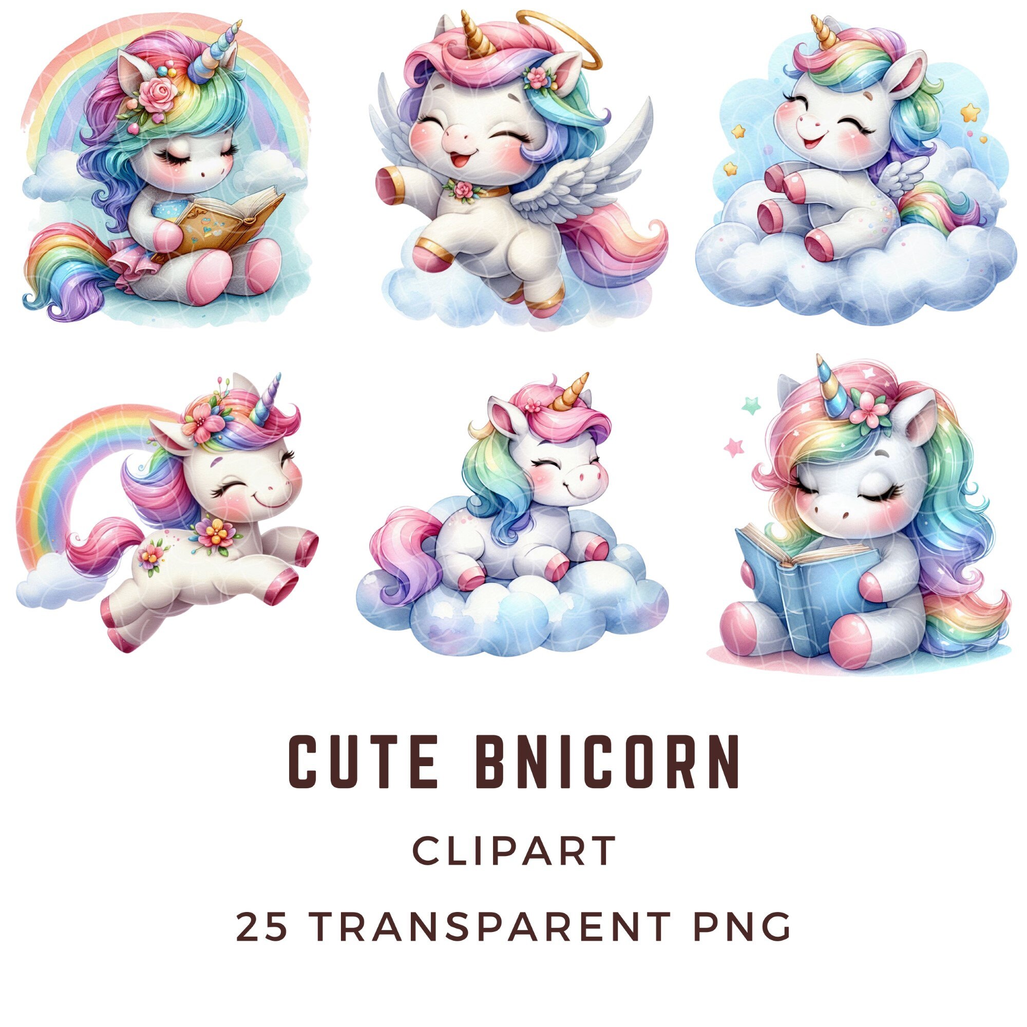 Magical Unicorn Clipart Bundle PNG Files, Instant Digital Download - Etsy
