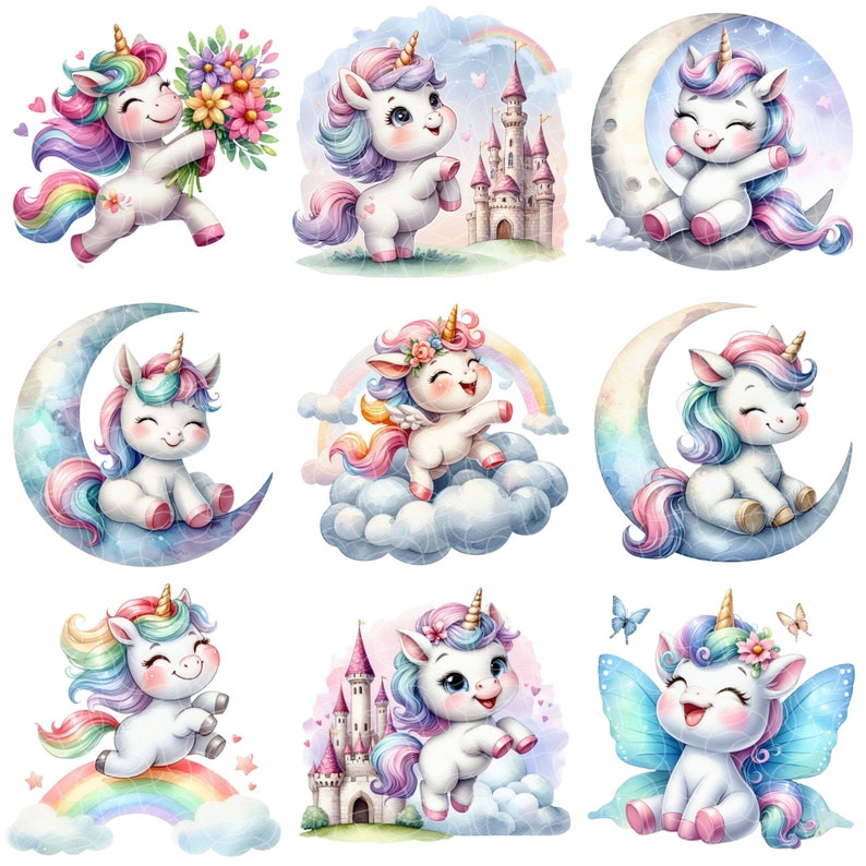 Magical Unicorn Clipart Bundle PNG Files, Instant Digital Download - Etsy