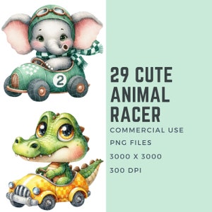 Animal Racer Clipart Bundle, Racing Clip Art, Cute Baby Animals, Race ...