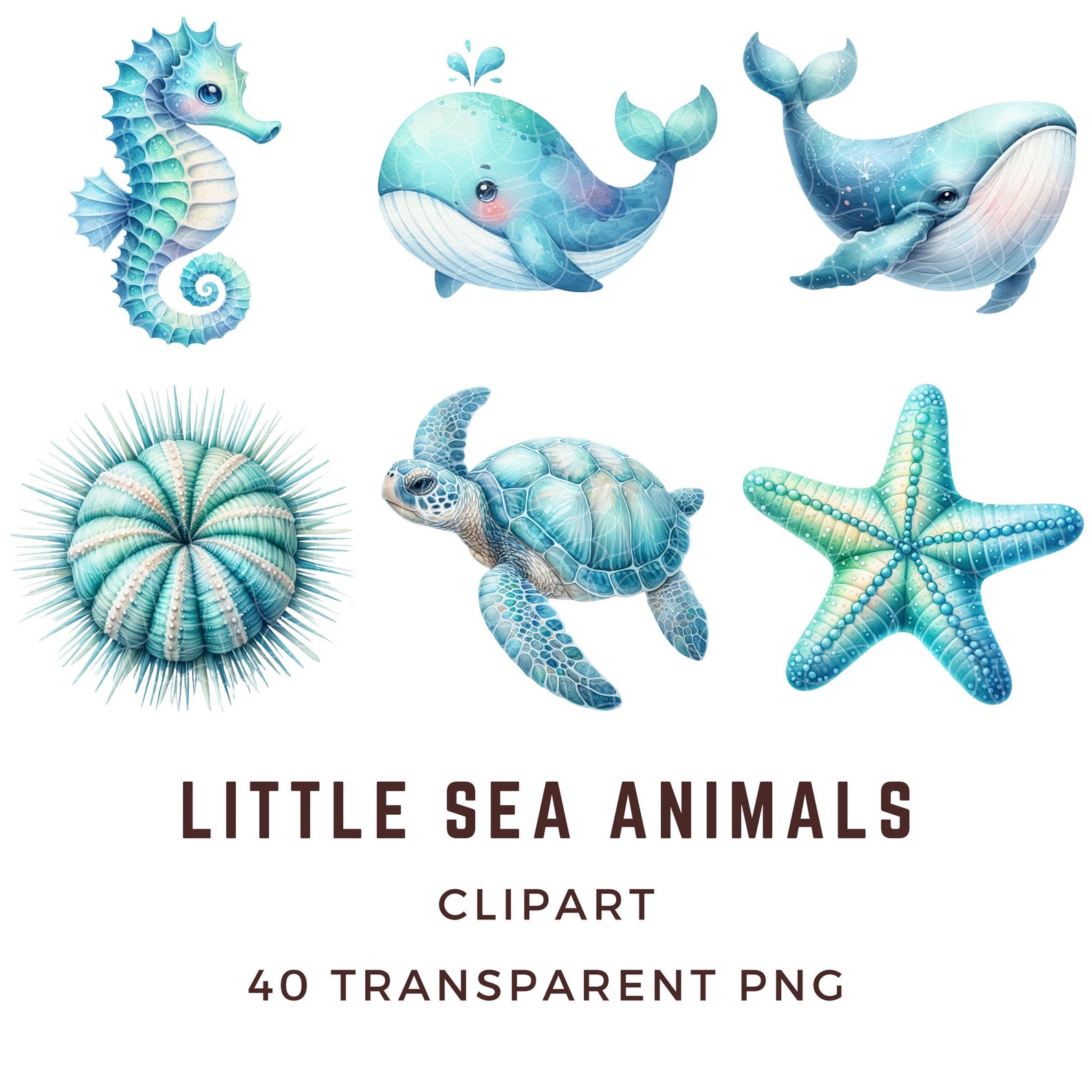 Under the Sea Clipart Bundle Cute Watercolor Ocean Animals PNG Instant ...