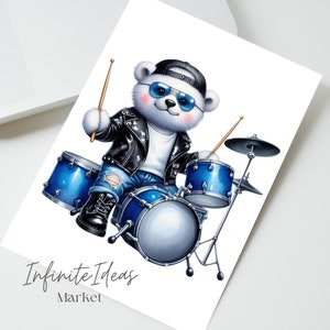 Whimsical Polar Bear Music Clipart - Guitar, Drums - Instant Download ...