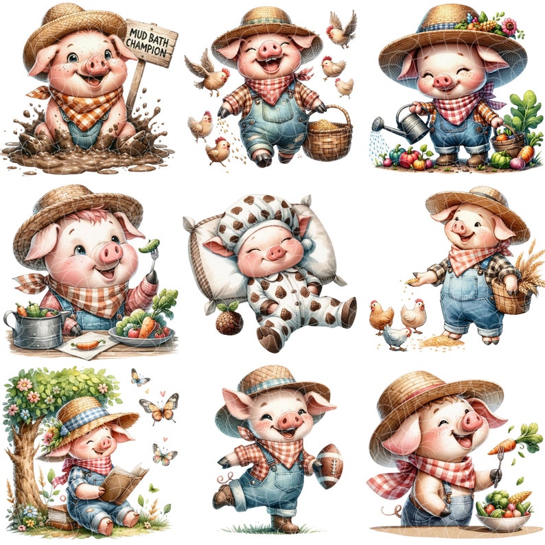Cute Farm Pigs Clipart, Pig Clipart PNG, 24 Watercolor Cute Piglet Farm ...