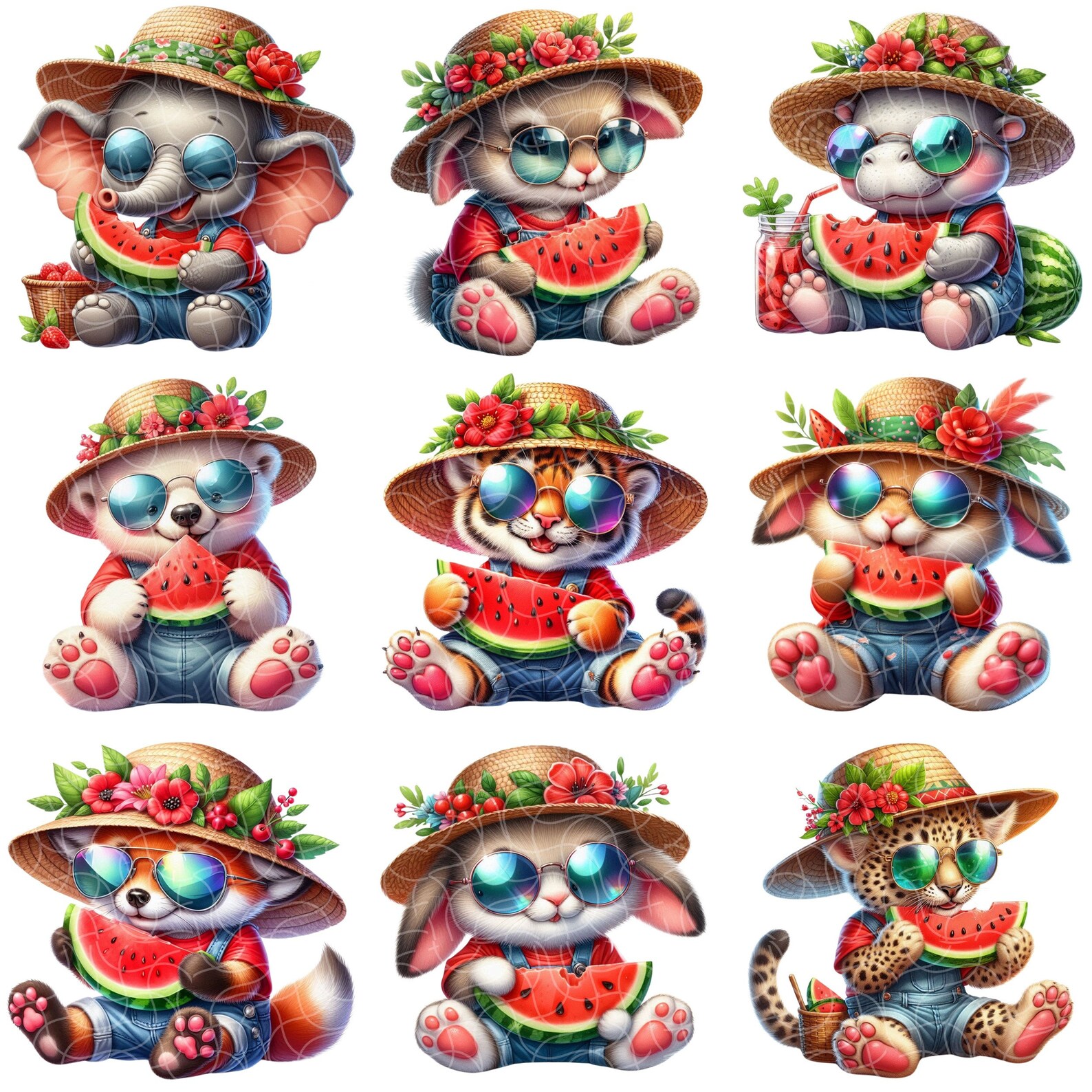 Watermelon Animals Clipart: Summer PNG Bundle (36 Files) - Etsy