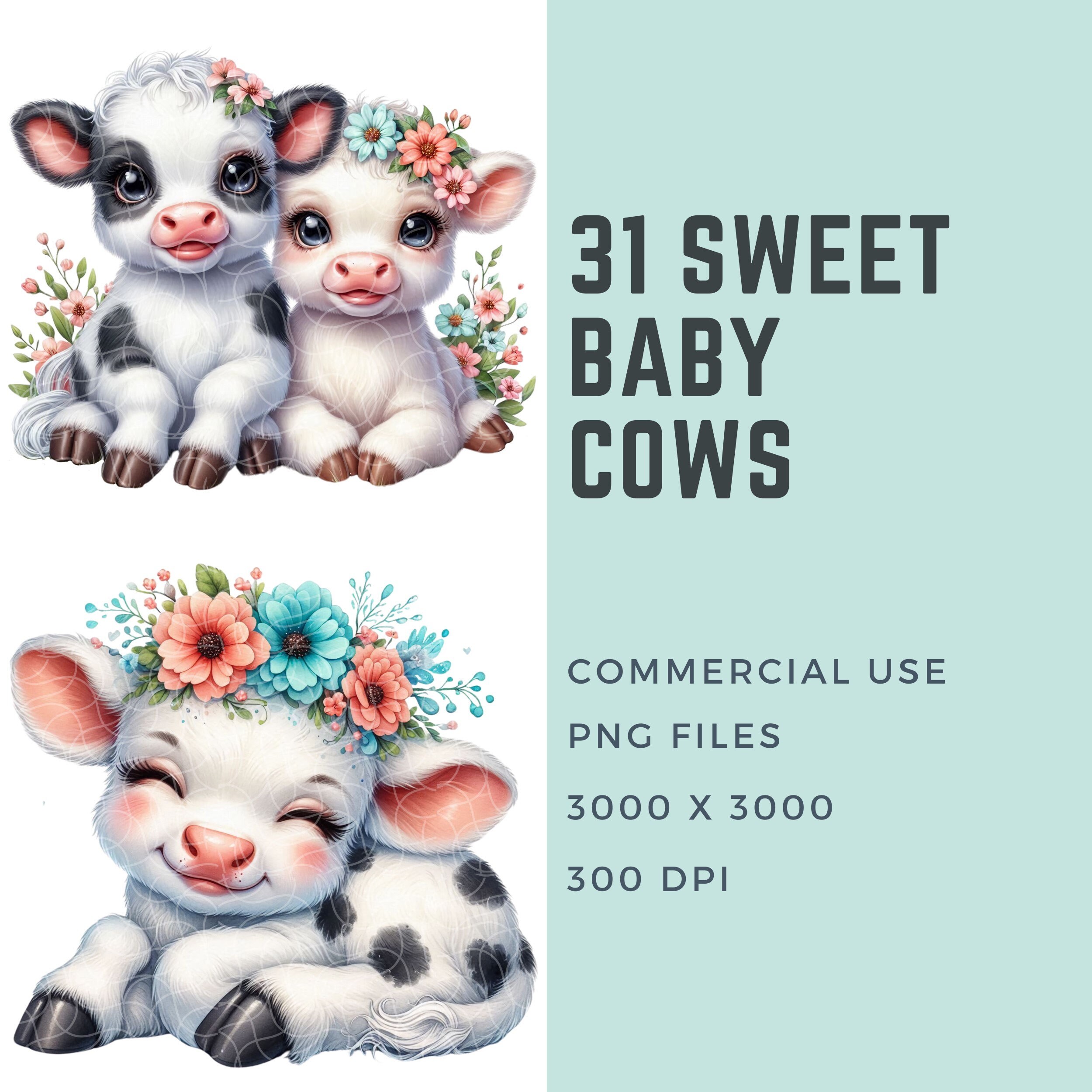 Cute Watercolor Baby Cows Clipart Collection - Instant Download PNG ...