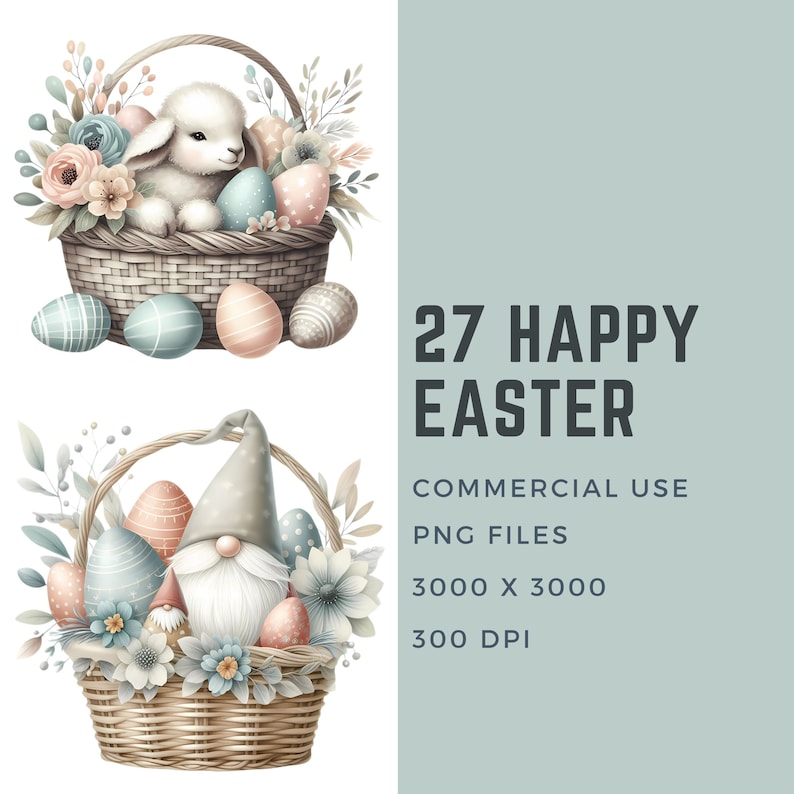 Cute Easter Clipart Bundle, Large Bundle PNG Easter Bunny ...