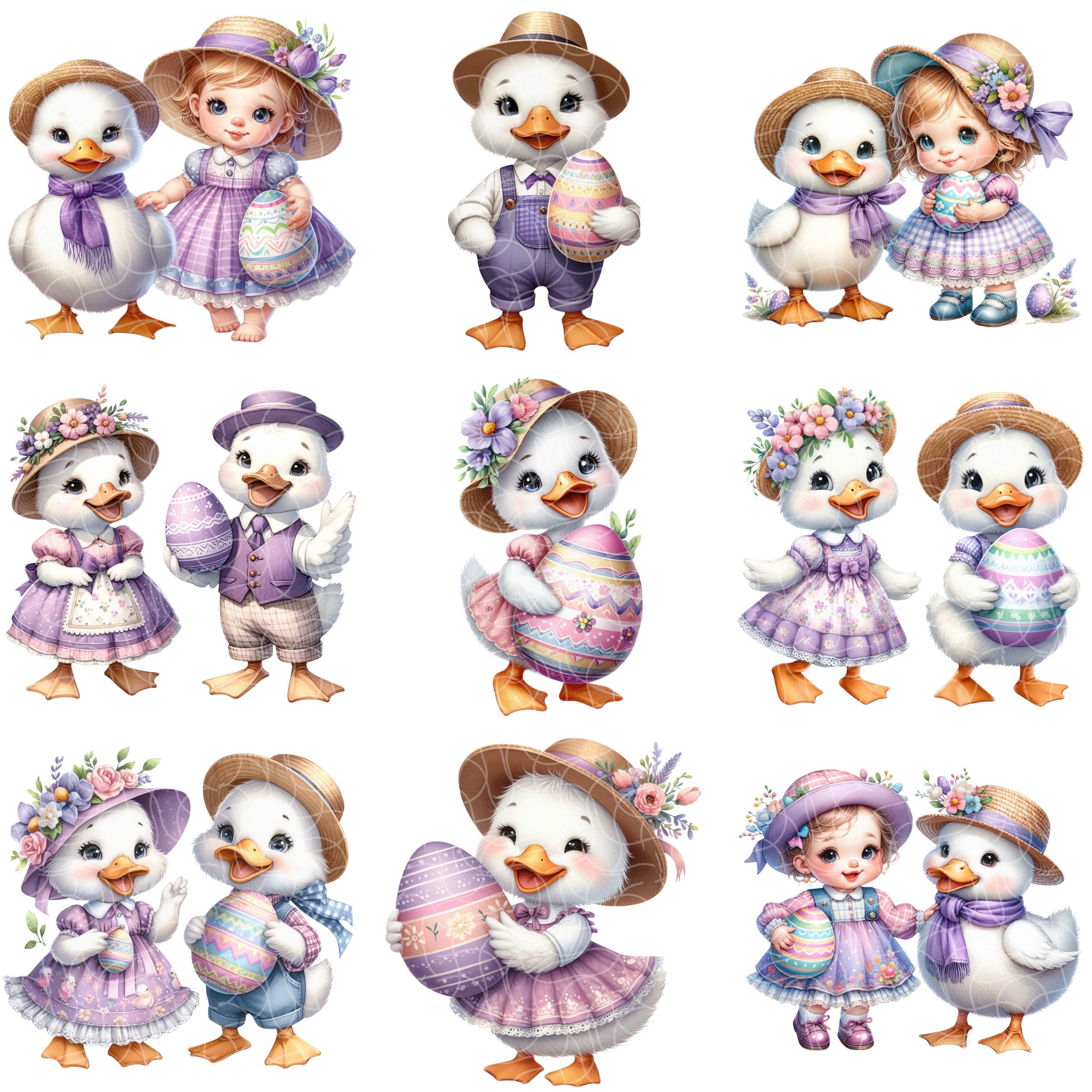 Watercolor Goose Clipart Set for Easter Vintage Little Girl, Cute ...