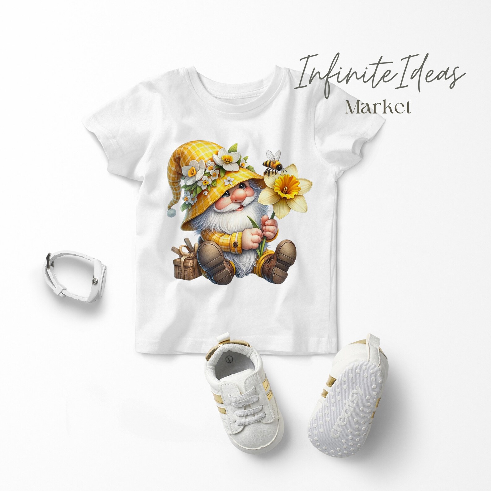 Watercolor Flower Bee Gnome Clipart Bundle: Spring Garden PNG (digital ...