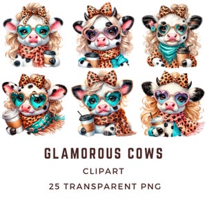 Glamorous Cow Clip Art, Leopard Print Clip Art, 25 PNG Coffee Clipart ...