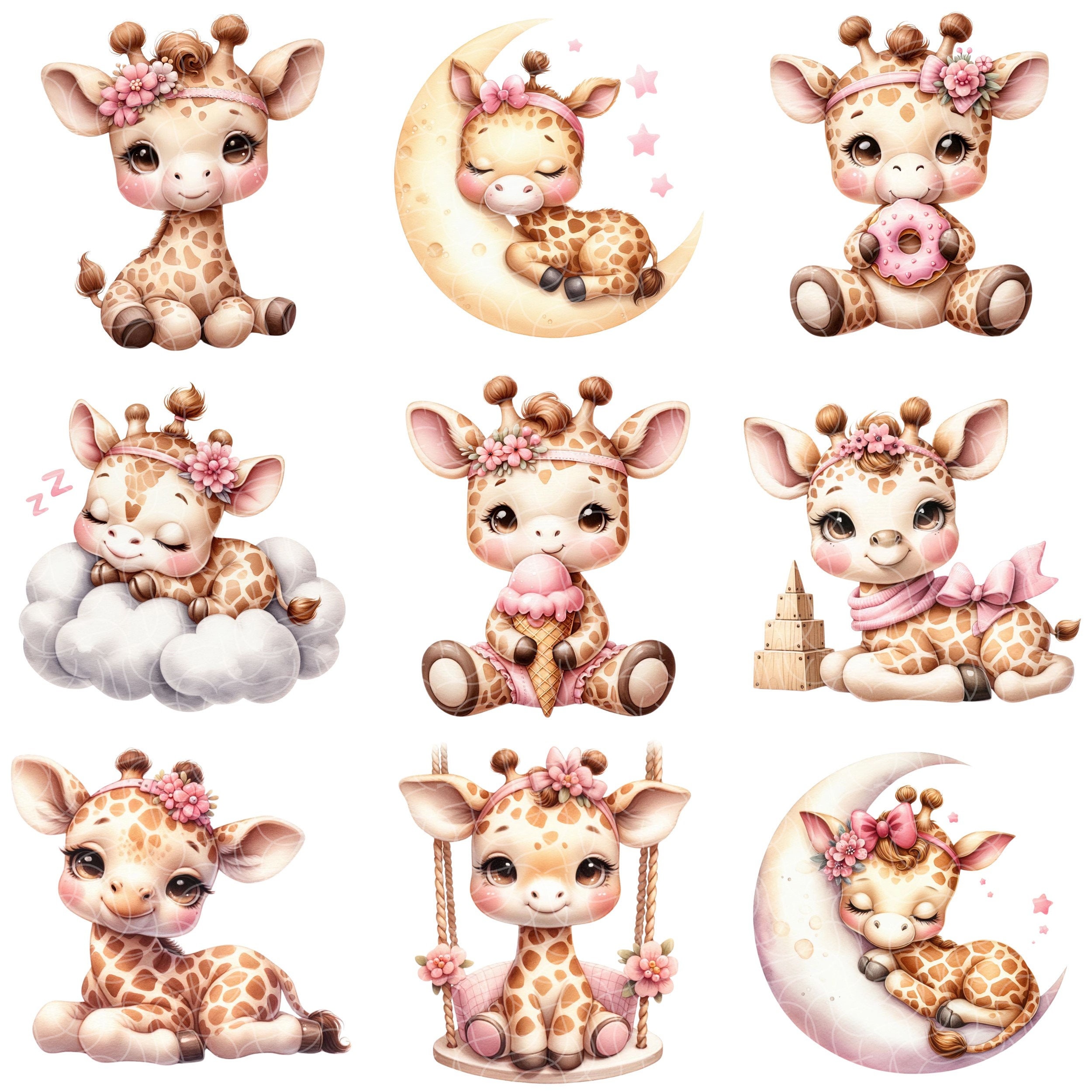 Adorable Watercolor Baby Giraffes Clipart Bundle Nursery Decor, Baby ...