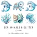Adorable Glitter Sea Animals Clipart Pack - Cute Underwater Creatures ...