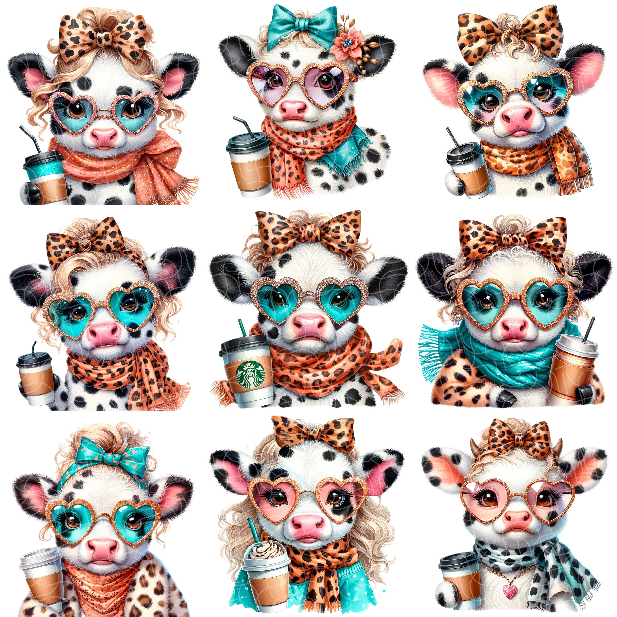 Glamorous Cow Clip Art, Leopard Print Clip Art, 25 PNG Coffee Clipart ...