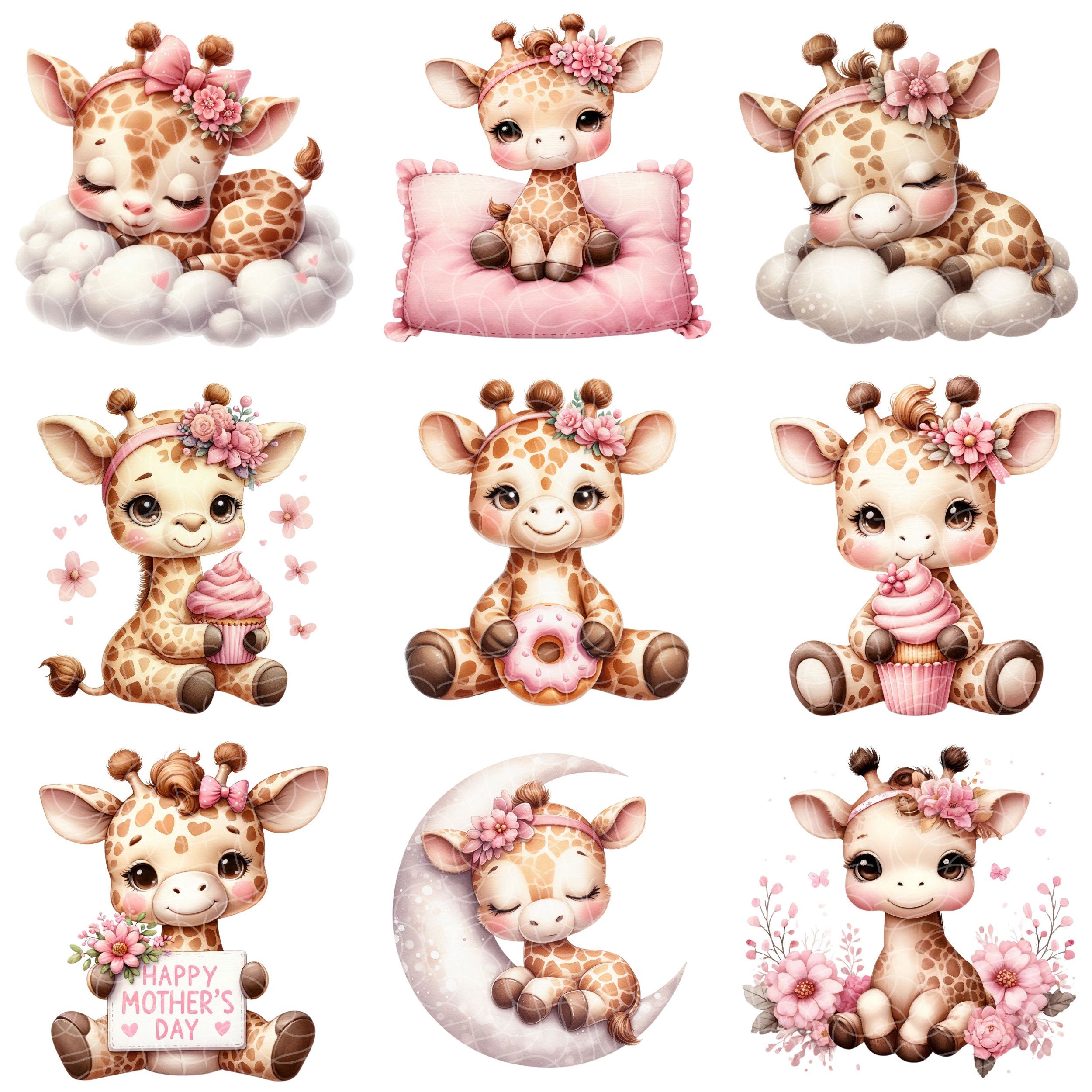 Adorable Watercolor Baby Giraffes Clipart Bundle Nursery Decor, Baby ...