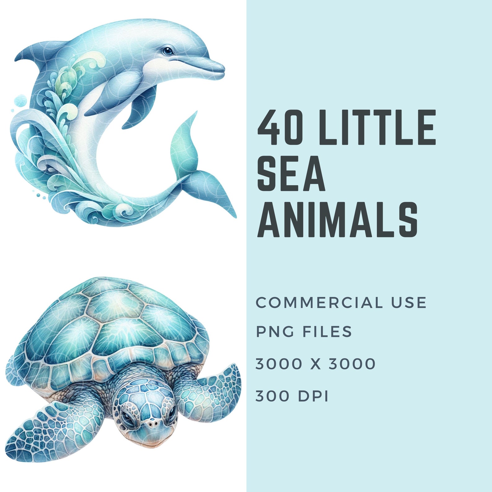 Under the Sea Clipart Bundle Cute Watercolor Ocean Animals PNG Instant ...