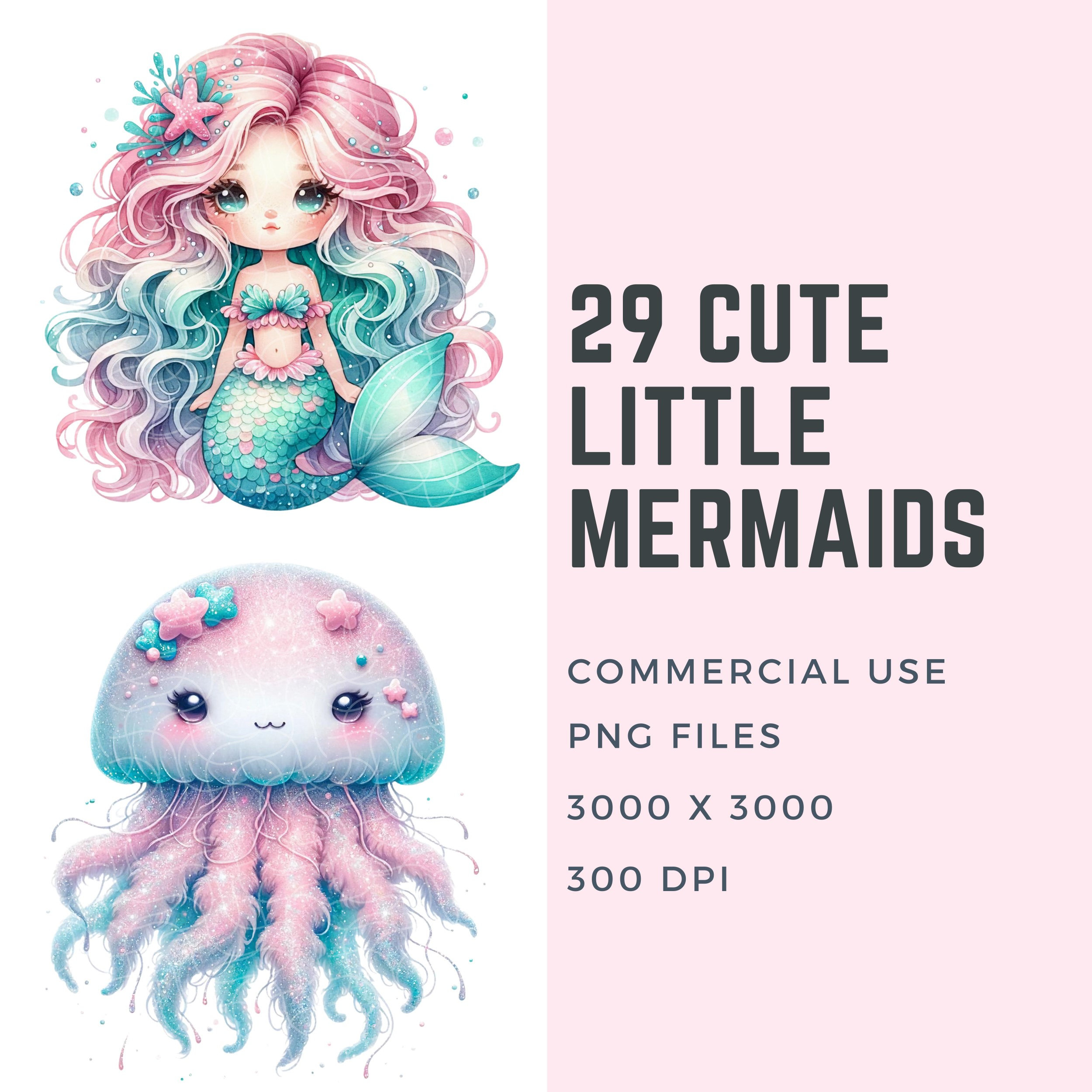 Cute Little Mermaids Clipart, Watercolor Mermaids Clipart, Mermaid PNG ...