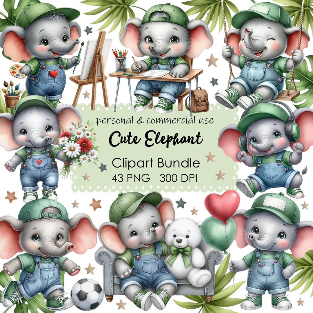 Cute Elephant Clipart, Animals Clipart, Elephant 43 PNG, Kids Clipart ...