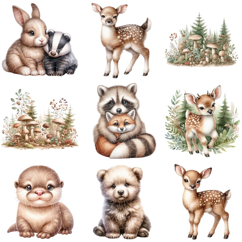 Woodland Animals Clipart, Baby Animals Clipart, Cute Woodland Animal ...