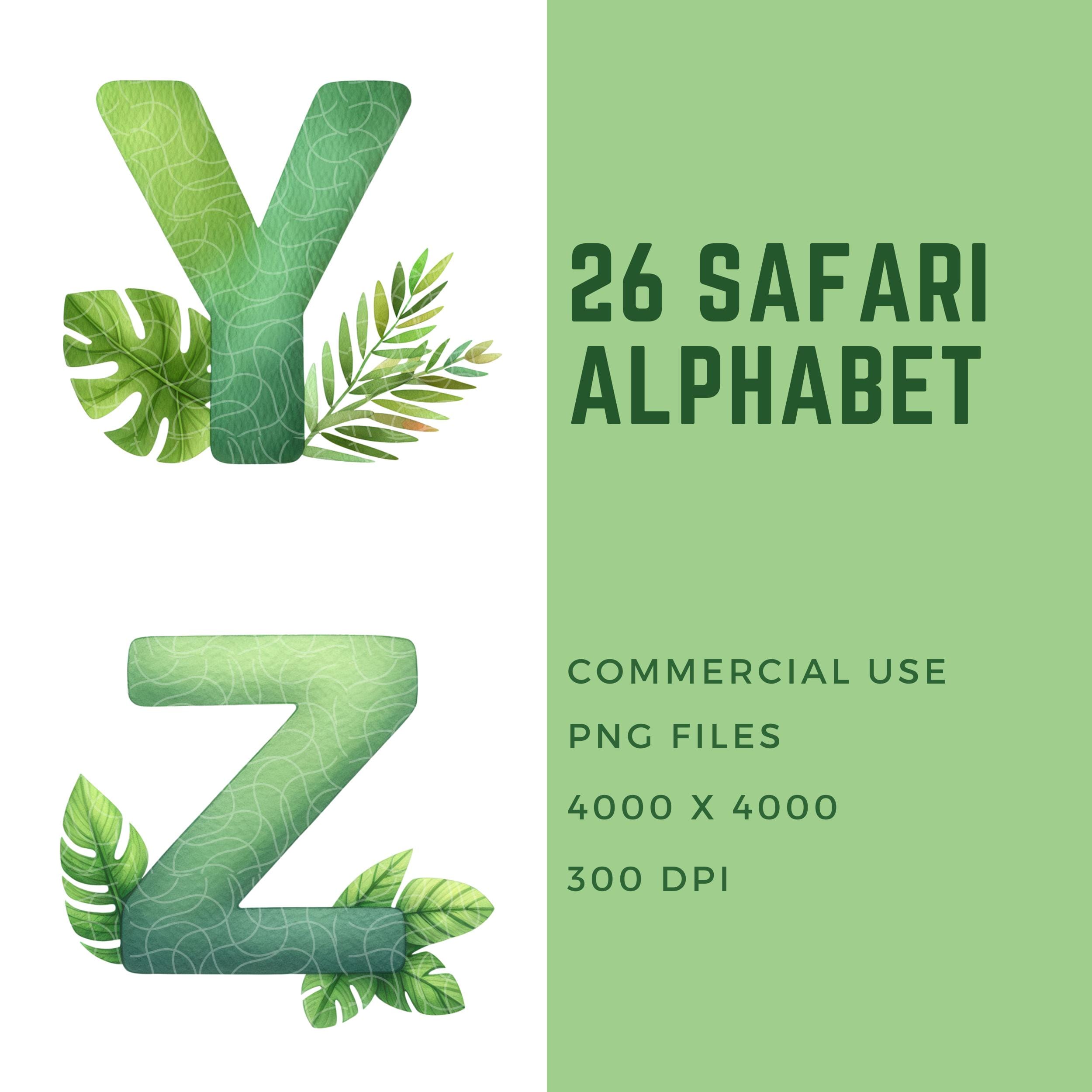 Watercolor Safari Alphabet Clipart: Jungle Nursery Letters (PNG Digital ...