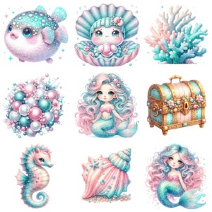 Cute Little Mermaids Clipart, Watercolor Mermaids Clipart, Mermaid PNG ...