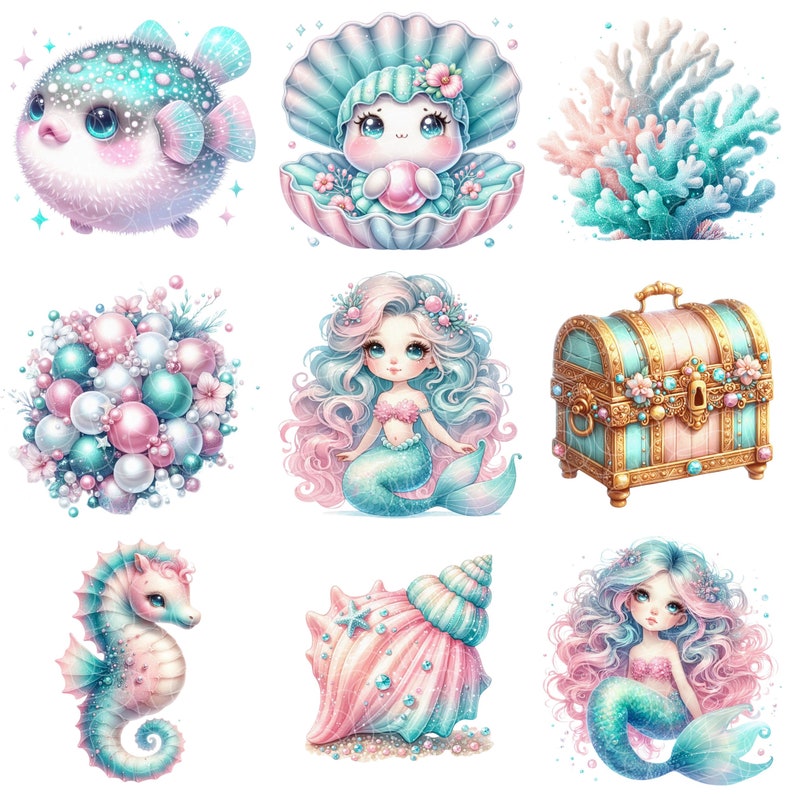 Cute Little Mermaids Clipart, Watercolor Mermaids Clipart, Mermaid PNG ...
