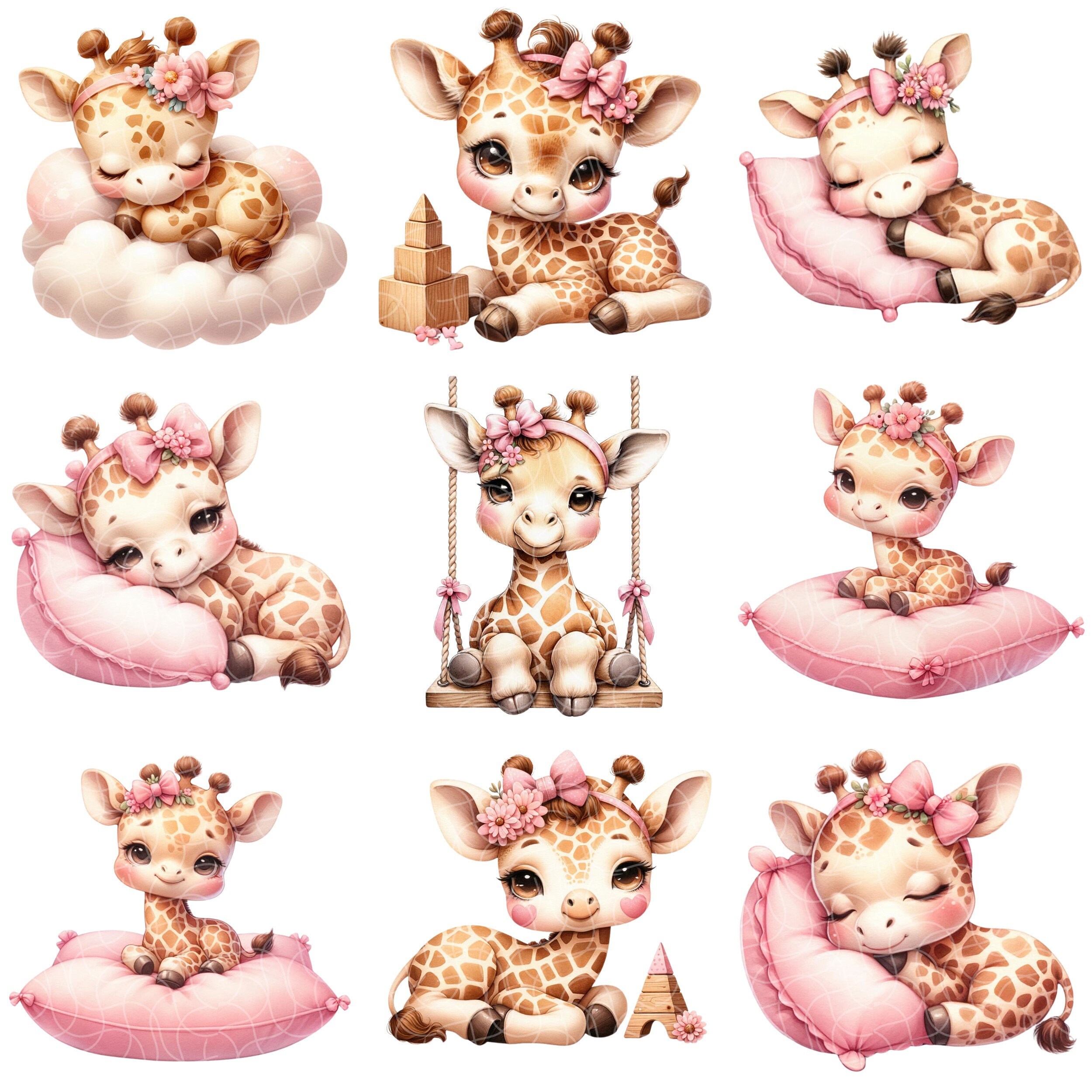 Adorable Watercolor Baby Giraffes Clipart Bundle - Nursery Decor, Baby ...