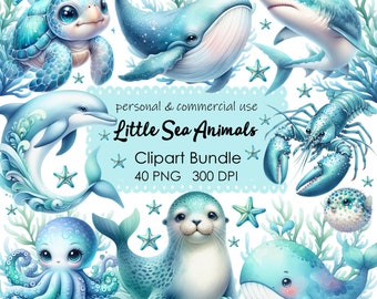 Cute Ocean Animals Clipart -under the Sea Watercolor Clipart - Sea ...