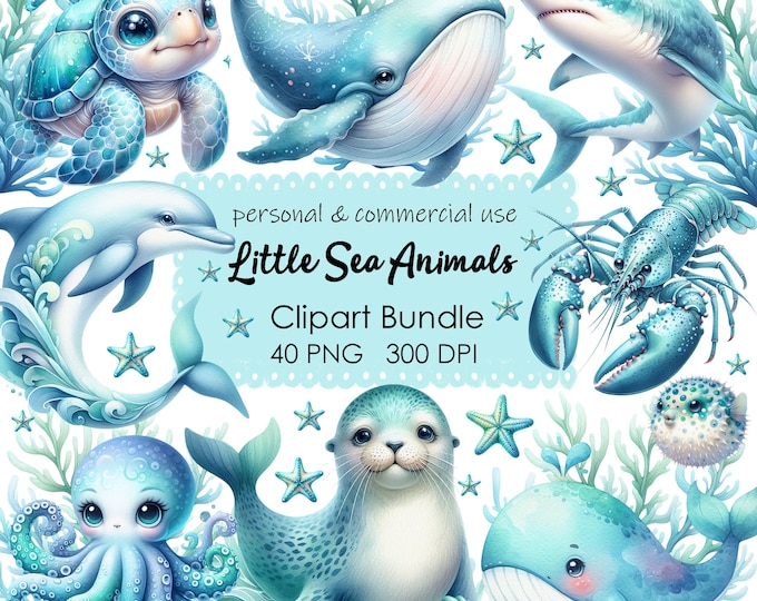 Pink Sea Animals Clipart, Little Sea Animal Clipart, Undersea ...