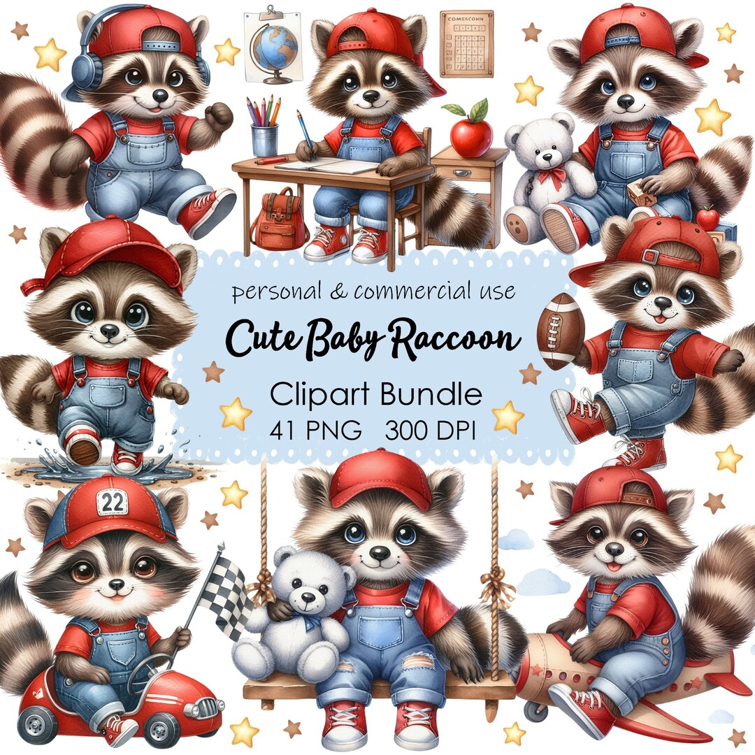 Sweet Baby Raccoons Clipart, Animals Clipart, Raccoon 41 PNG, Kids ...