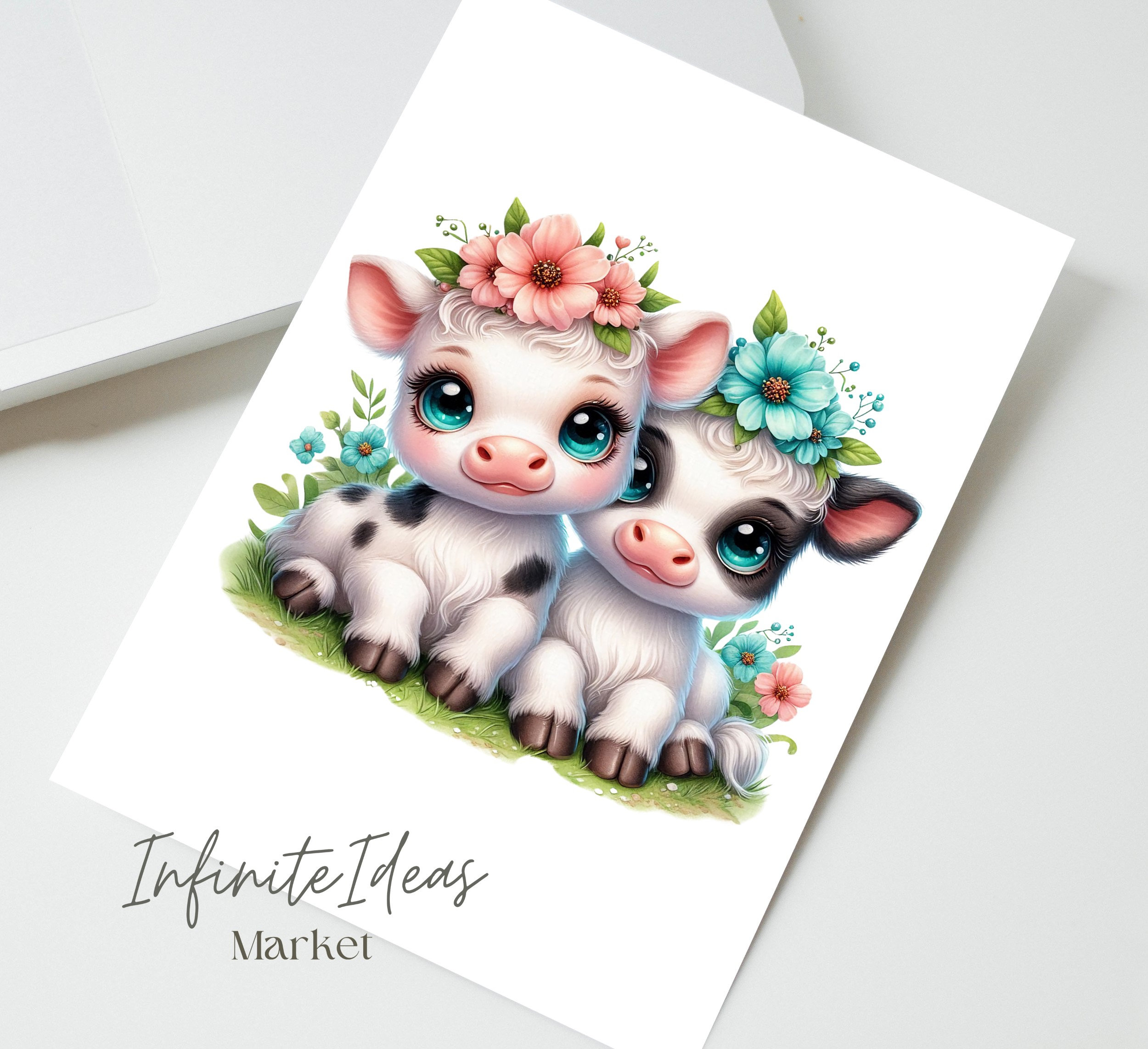 Cute Watercolor Baby Cows Clipart Collection - Instant Download PNG ...