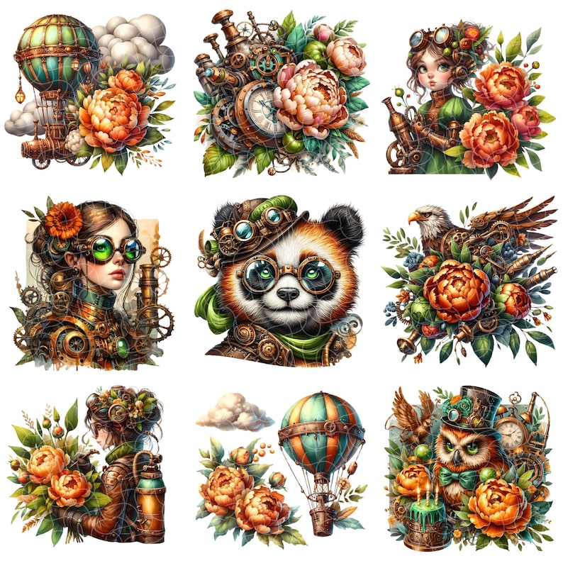 Vintage Steampunk Clipart Bundle: 54 PNG Graphics (digital Download ...