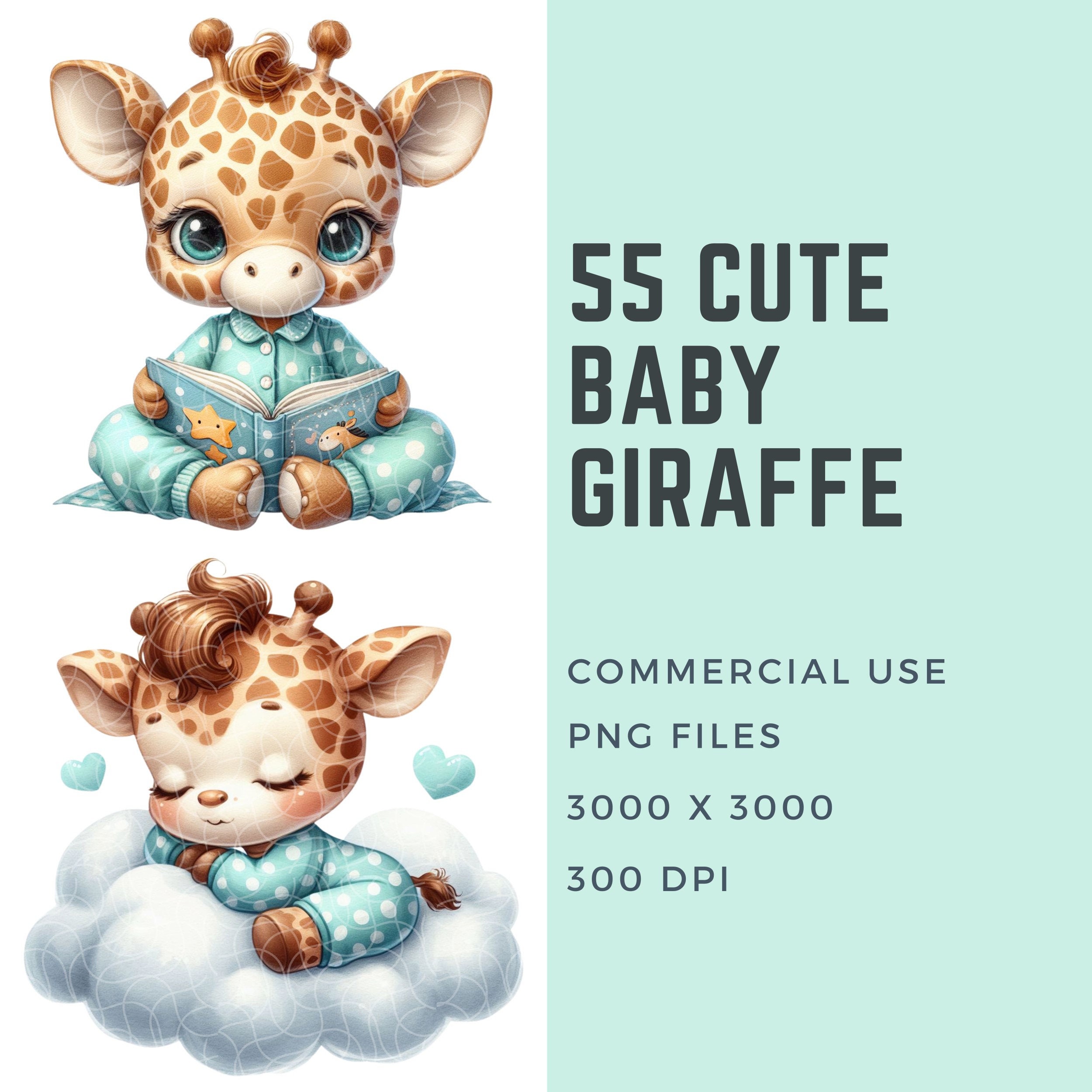Whimsical Giraffe Clipart Set for Baby Shower Mint Green Nursery Decor ...