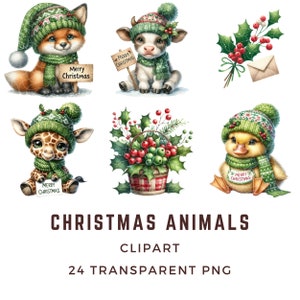 Winter Animals Clipart Bundle - Christmas Owl Fox Deer Giraffe Panda ...