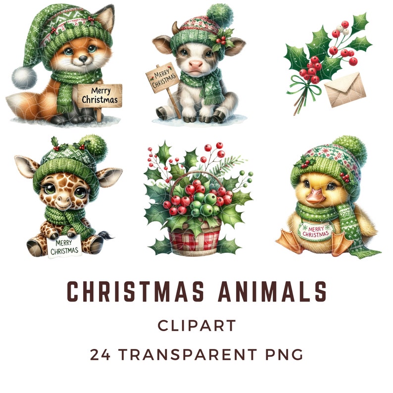 Winter Animals Clipart Bundle: Watercolor Christmas PNG (digital ...
